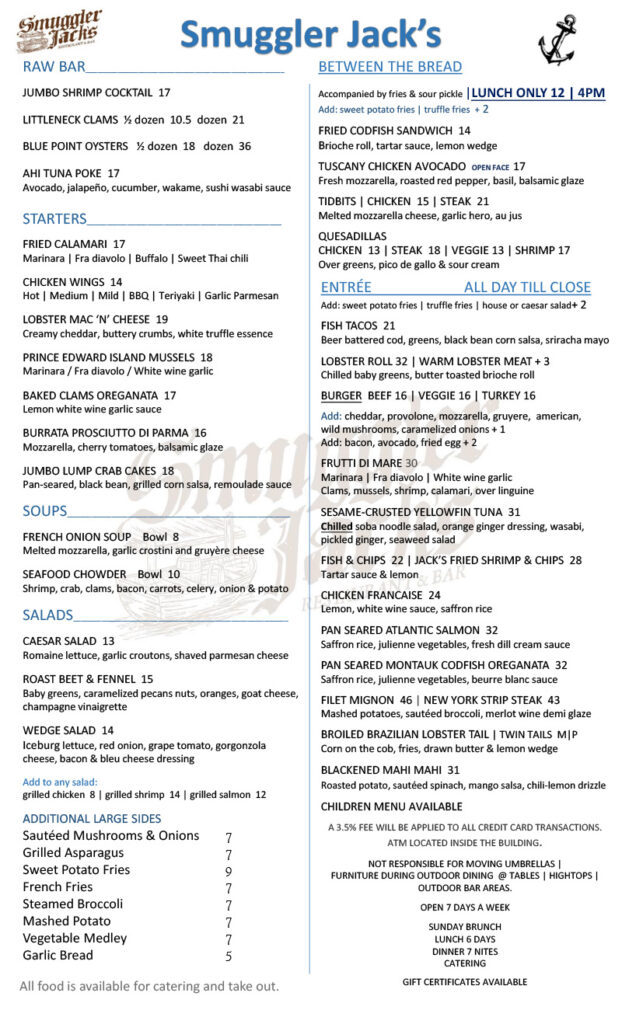 Dinner Menu - Smuggler Jack's