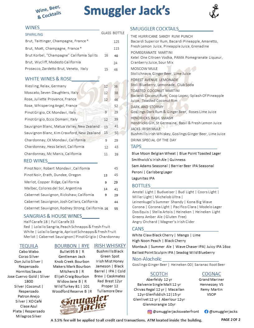 Dinner Menu - Smuggler Jack's